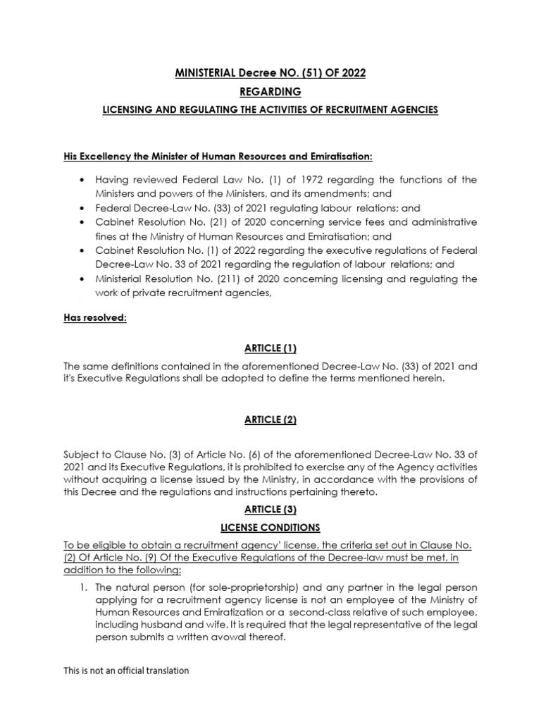 UAE Recruitment Agency Licensing Rules | PDF | Employment | License