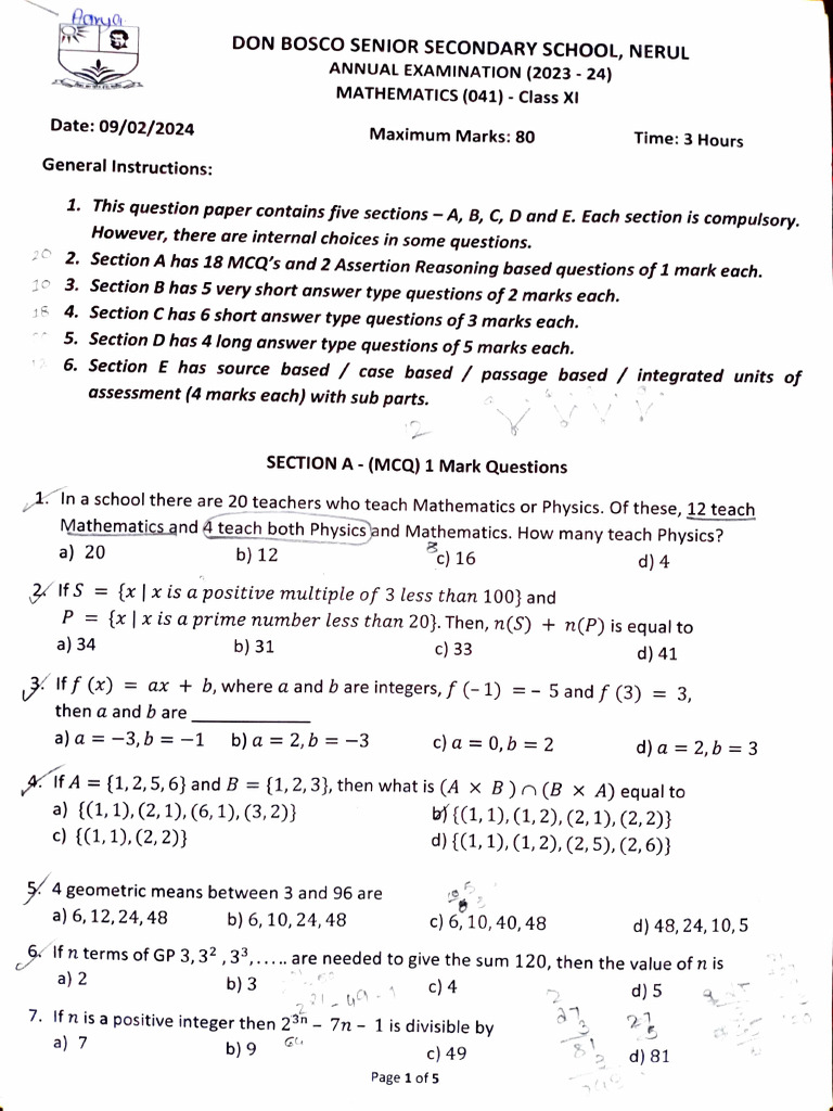 DB_11_MATH_23-24 | PDF | Multiple Choice | Mathematical Objects