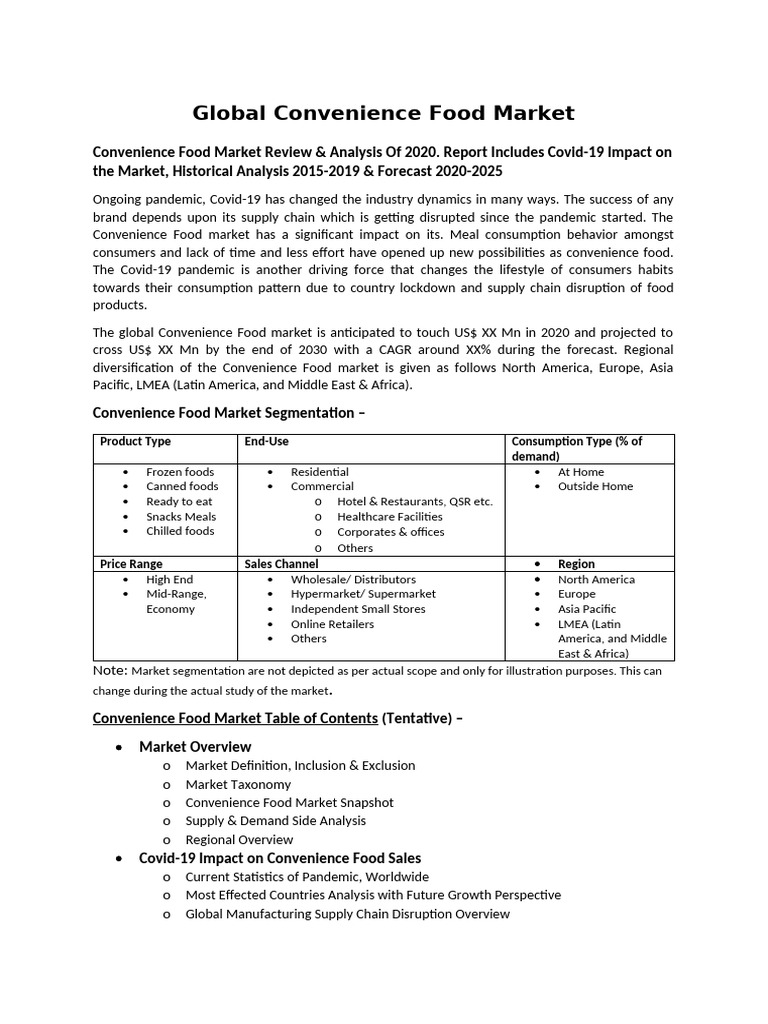 Global Convenience Food Market Analysis 2020 | PDF | Market (Economics ...