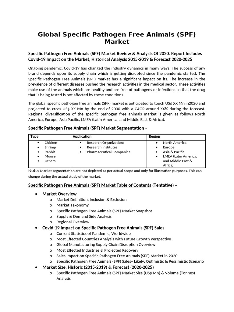 Specific Pathogen Free Animas (SPF) Market | PDF | Forecasting | Pandemic