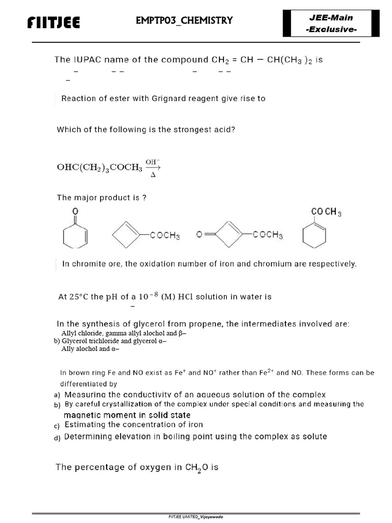 (@bohring - Bot) JEE MAIN Exclusive - CHE - EMPT (@NotyoursYash) | PDF | Organic Chemistry ...