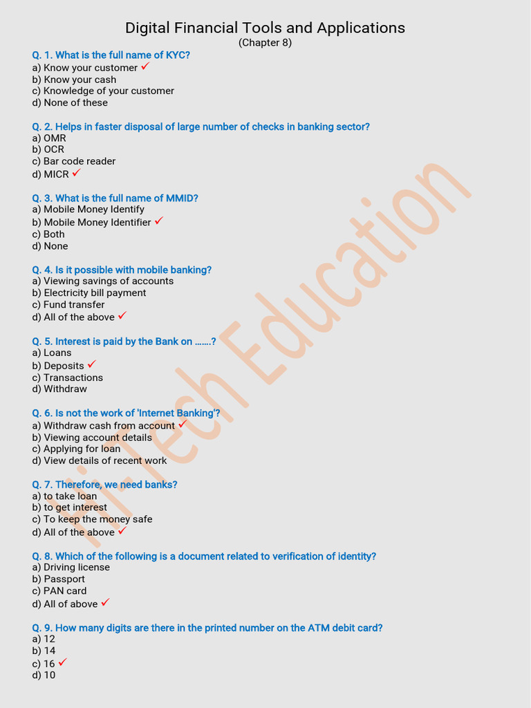 Digital Financial Tools Quiz Questions | PDF | Banks | Service Industries