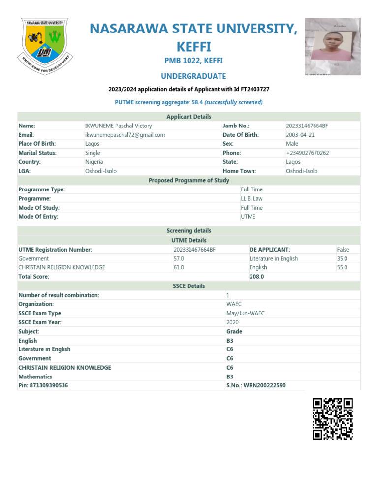 Application Summary | PDF | Student Assessment And Evaluation | Nigeria