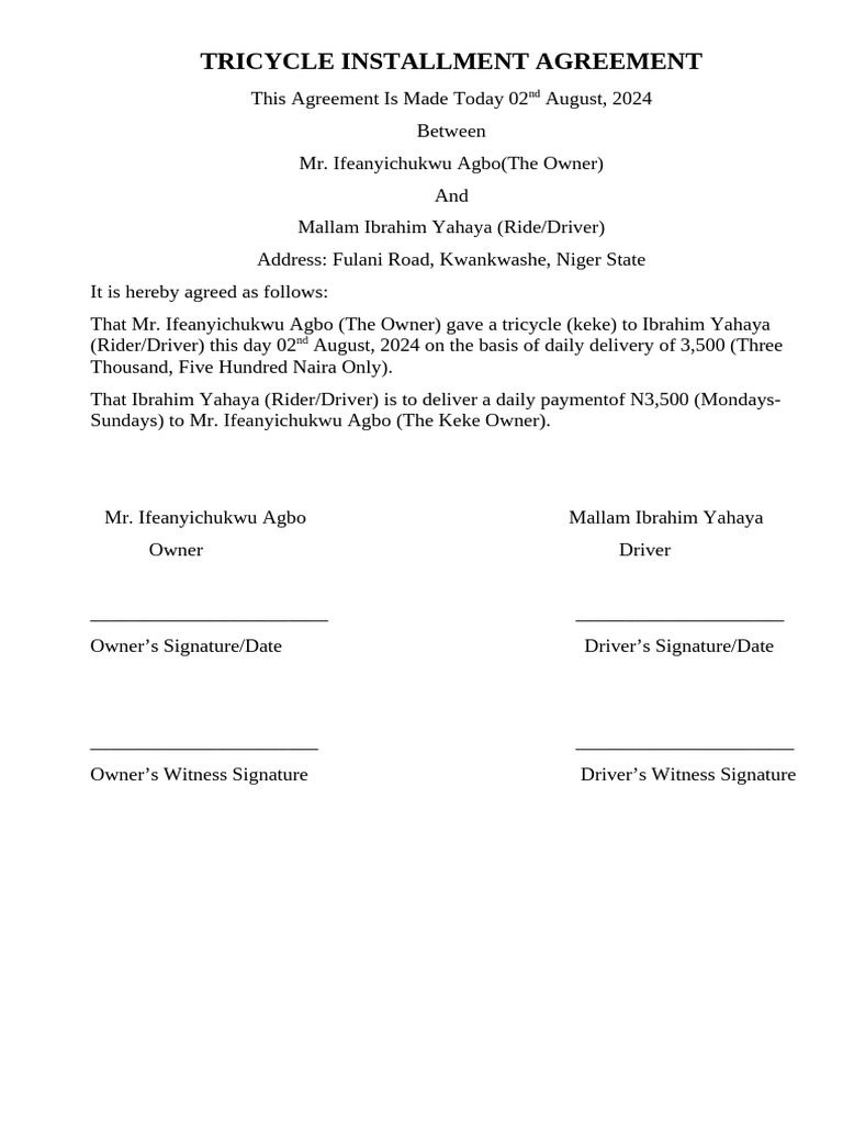 Car Agreement | PDF