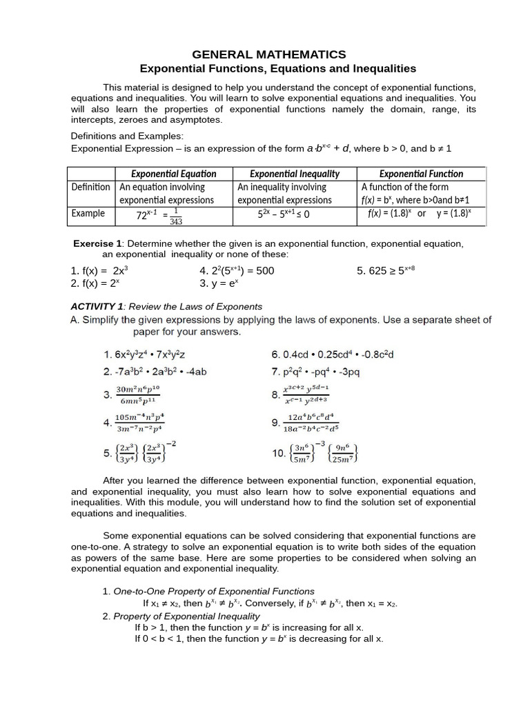 Exponential-Function-Gen.Math._114040 | PDF | Exponential Function | Equations