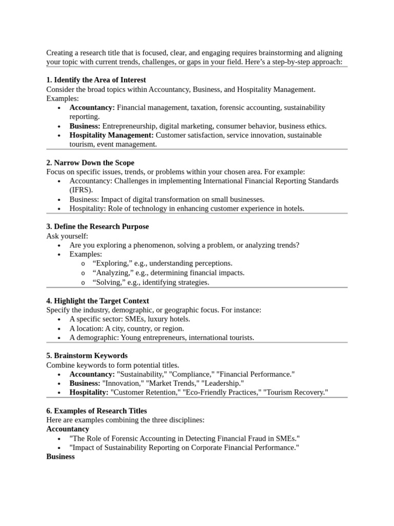 Research Title Tips | PDF | Accounting | Tourism Research Title Tips | PDF | Accounting | Tourism