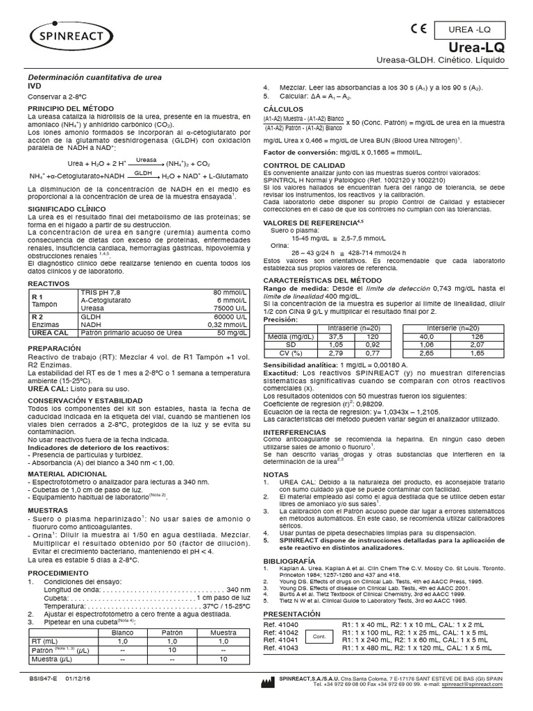 Inserto de Urea Spinreact: Método y Uso | PDF | Urea | Amoníaco