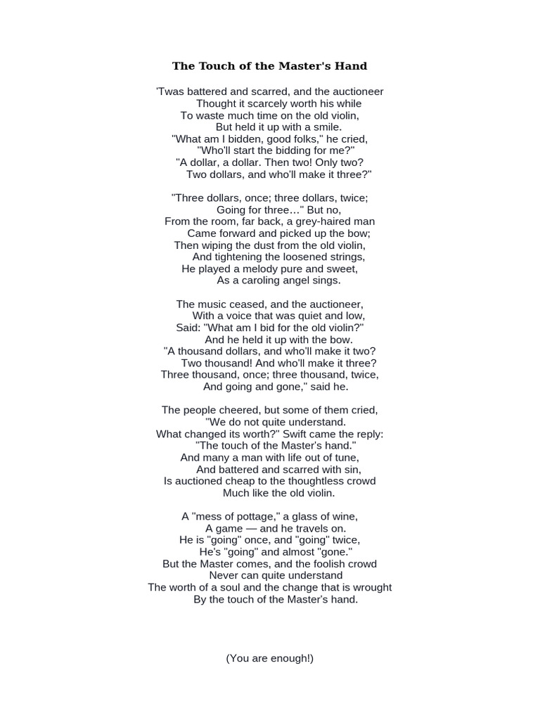 The Touch of the Master's Hand Poem | PDF
