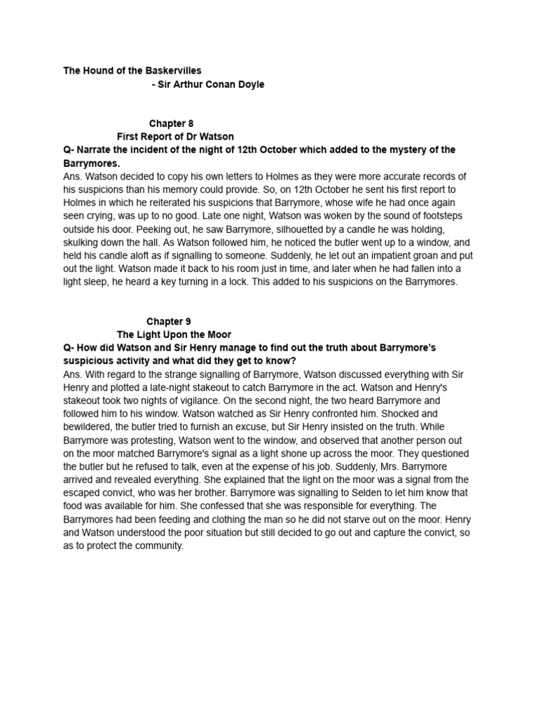 The Hound of The Baskervilles (Term 2) CHP 8& 9 | PDF | Dr. Watson ...