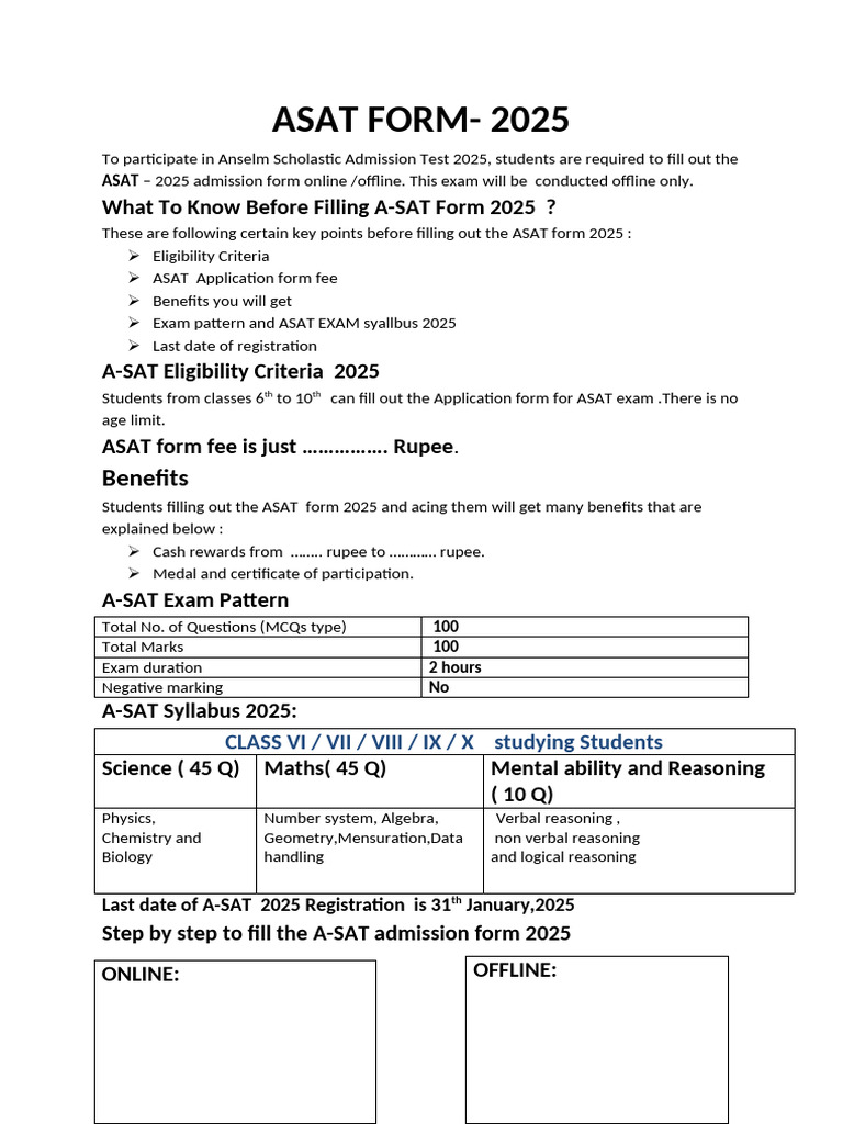 ASAT Admission Form 2025 | PDF