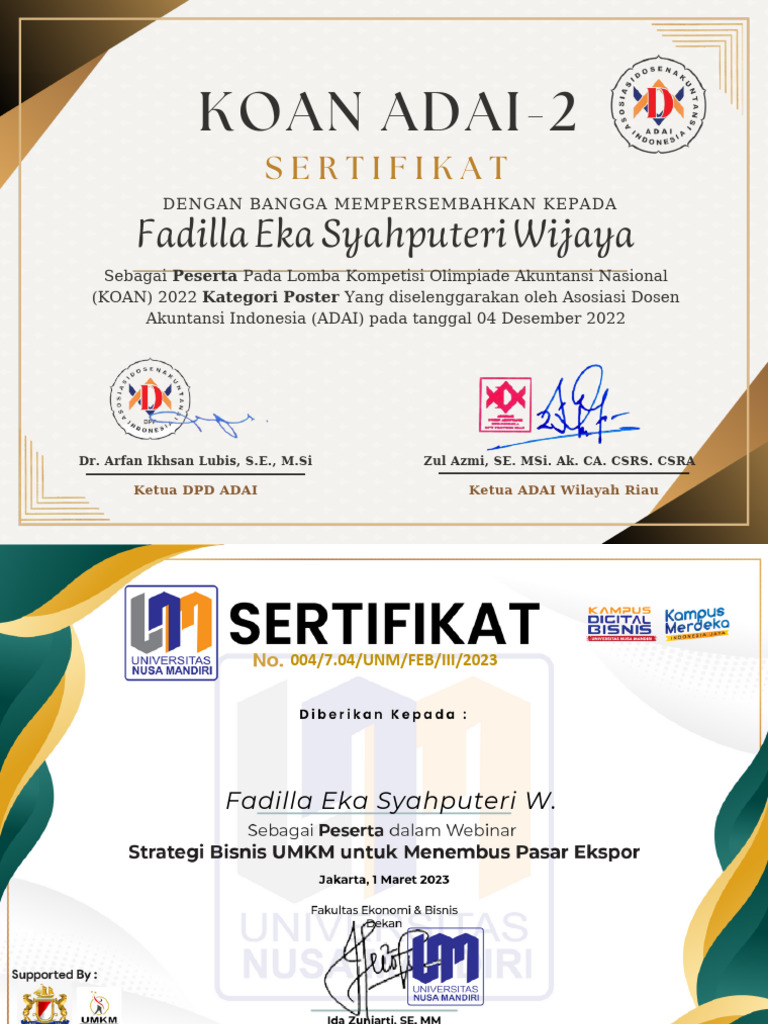 Fadilla Eka Syahputeri Wijaya Sebagai Peserta Pada Lomba Kompetisi Olimpiade Akuntansi Nasional ...