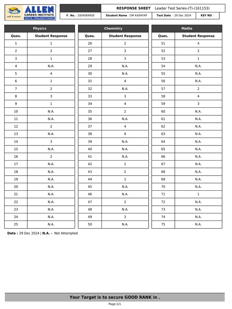 Response Sheet | PDF
