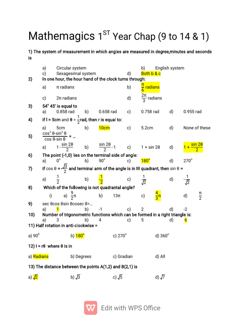 Mathemagics 1ST Year Chap 9 to 14 and 1-1 | PDF | Elementary Geometry ...