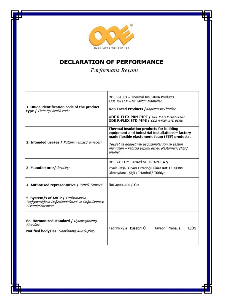 R-Flex Declaration of Performance - Pipe | PDF