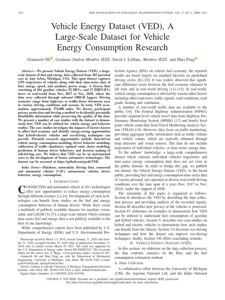 Vehicle Energy Dataset (VED), A Large-Scale Dataset For Vehicle Energy ...