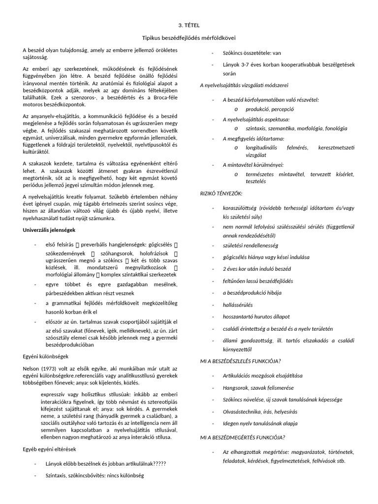 Tipikus Beszédfejlődés Mérfölddkővei | PDF