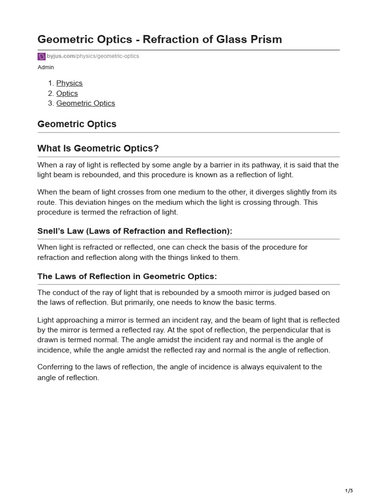 byjus.com-Geometric Optics - Refraction of Glass Prism | PDF ...