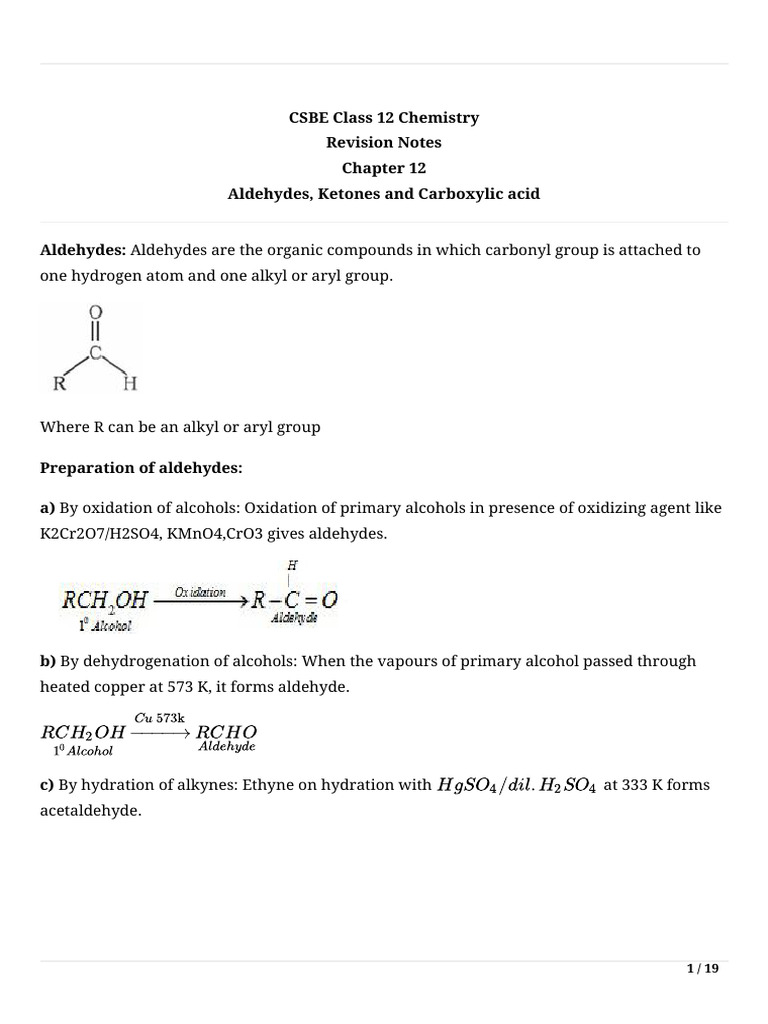 Class 12 Chemistry Revision Notes | PDF | Aldehyde | Ketone