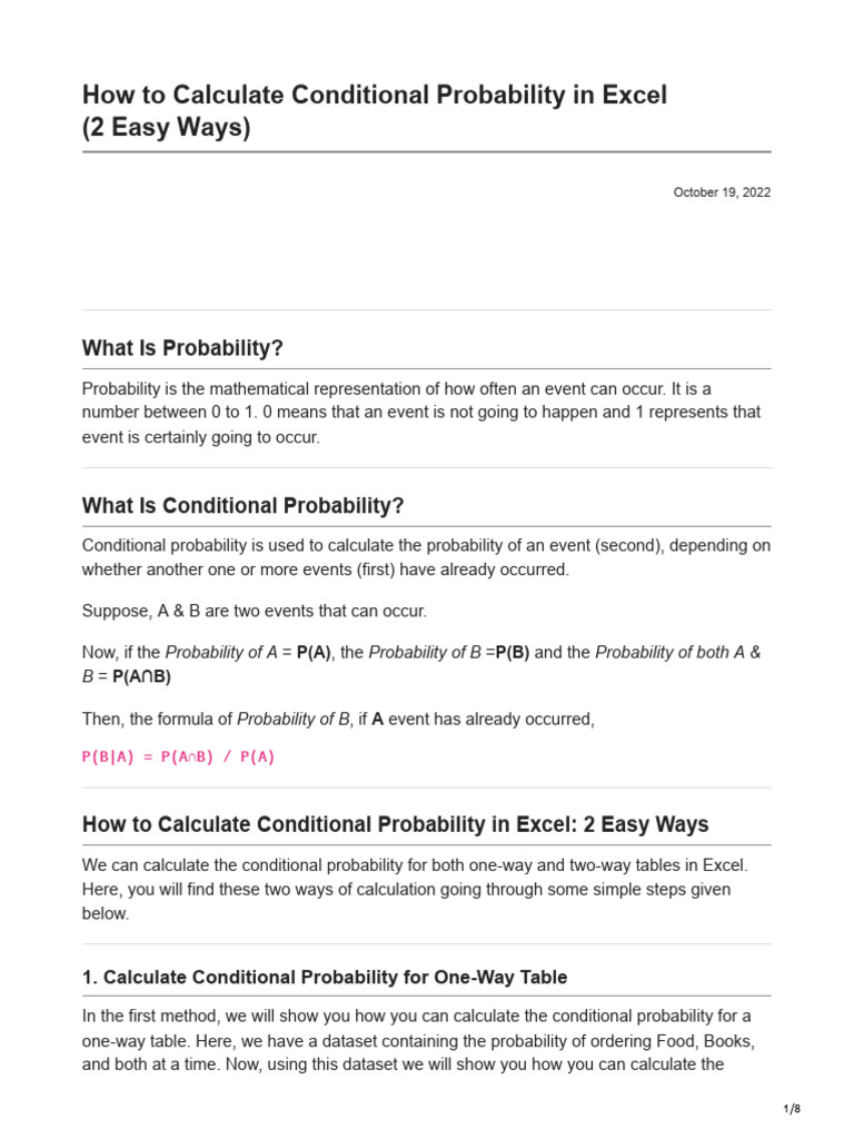 Lecture8 - How To Calculate Conditional Probability in Excel 2 Easy Ways | PDF | Microsoft Excel ...