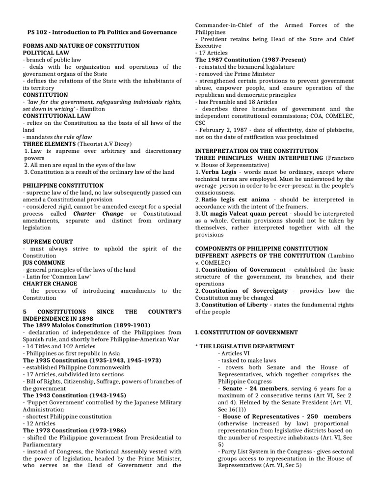 ARNOTE 102 1 Forms and Nature of Government | PDF | Constitution ...