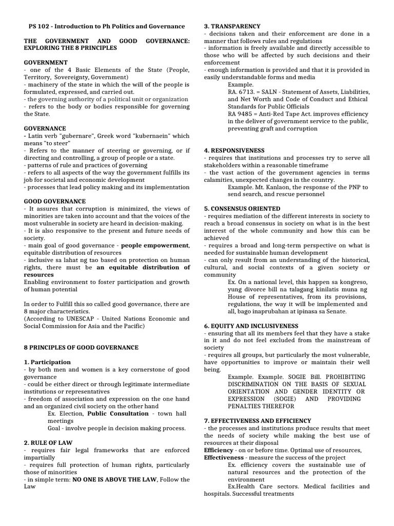 ARNOTE 102 1.5 Government and Good Governance | PDF | Governance ...