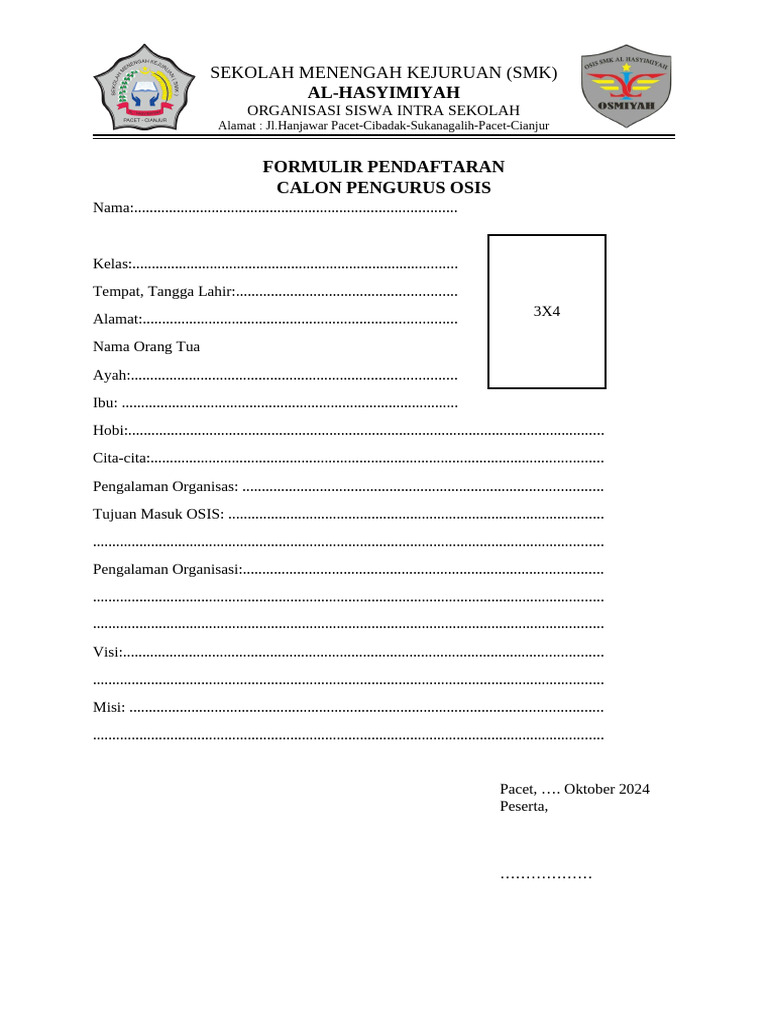 Formulir Pendaftaran OSIS | PDF