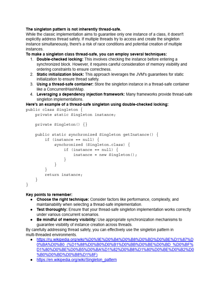 Is Singleton Class Thread Safe | PDF