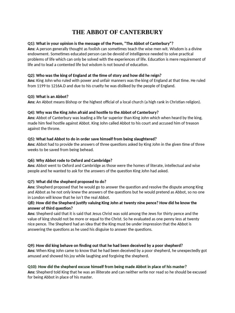 THE ABBOT OF CANTERBURY | PDF