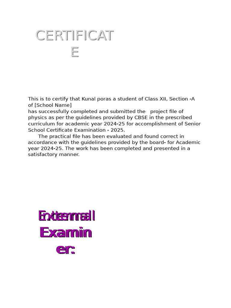 Cercifacate Phyisics Jaswant | PDF