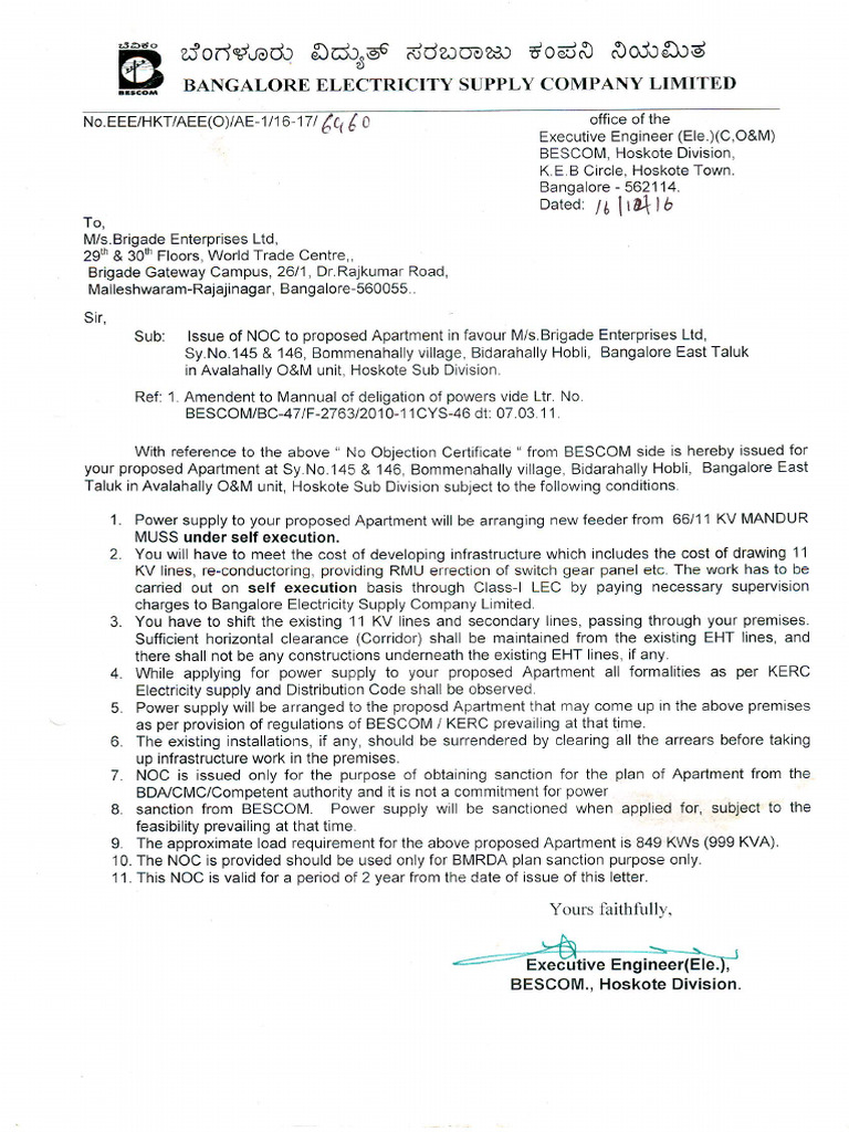 Brigade Buena Vista - BESCOM NOC | PDF