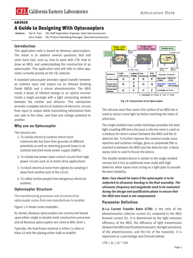 An3020 - A Guide To Designing With Optocouplers | PDF | Electrical Engineering | Electricity