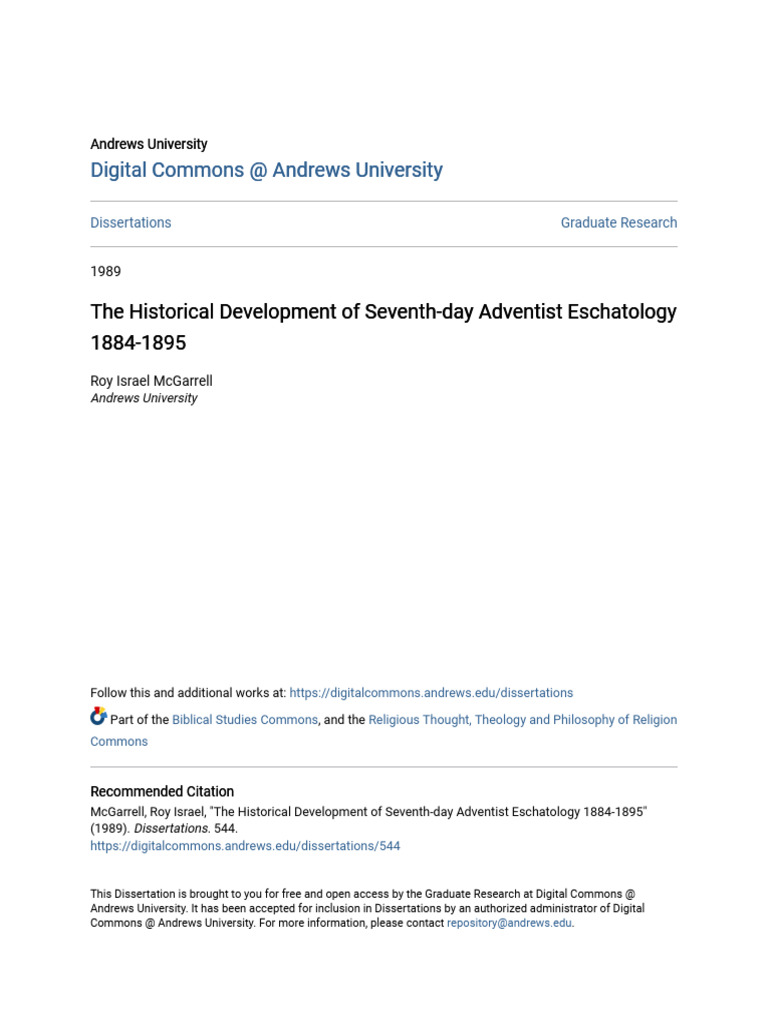 The Historical Development of Seventh-Day Adventist Eschatology 1 | PDF ...