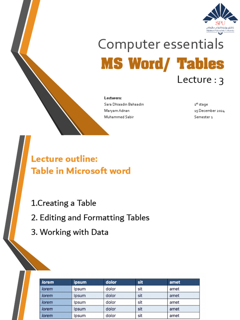 lec 3 tables | PDF | Computing | Software
