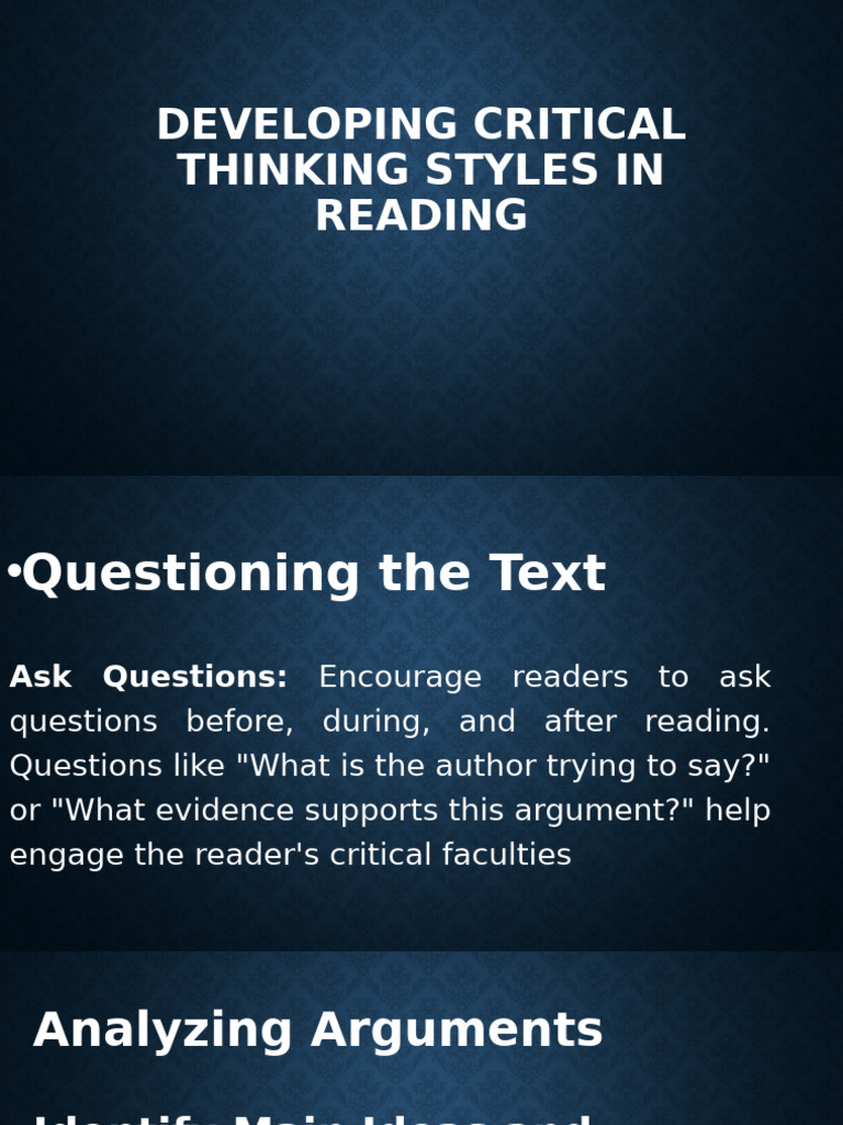 Developing Critical Thinking Styles in Reading | PDF