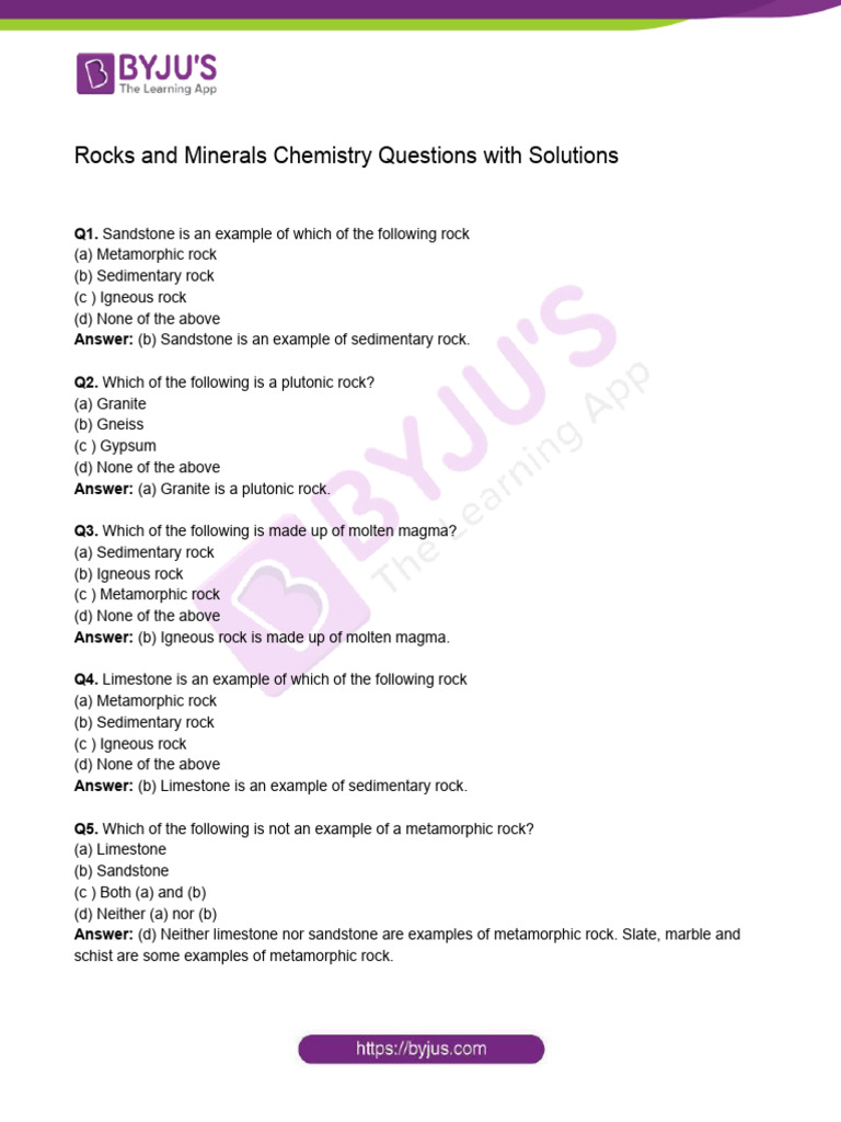 Rocks and Minerals Questions | PDF | Rock (Geology) | Igneous Rock