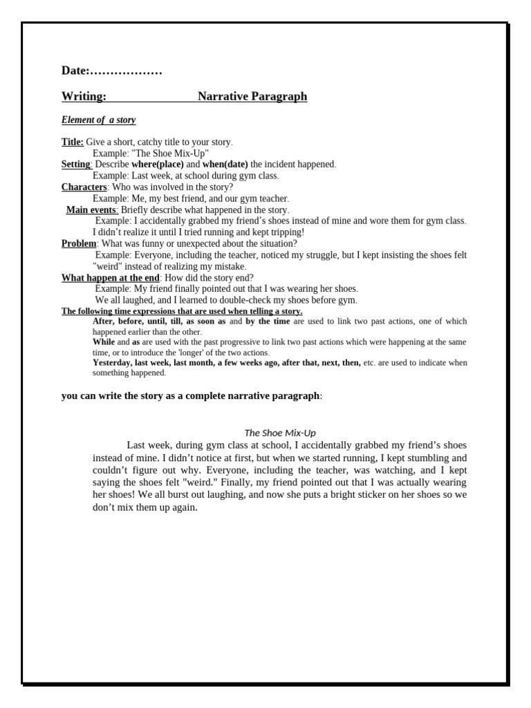 Narrative Paragraph Lesson | PDF