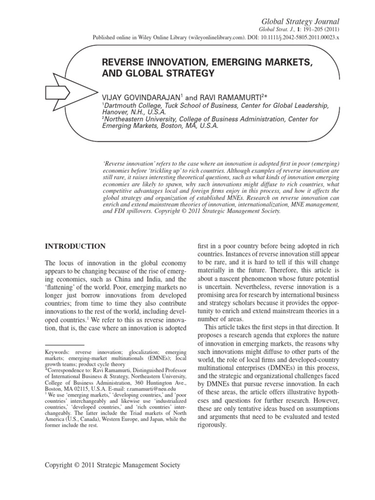 Reverse Innovation, Emerging Markets, Global Strategy | PDF | Innovation | Internationalization