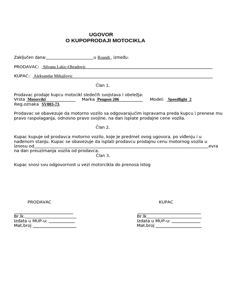 Kupoprodajni Ugovor | PDF