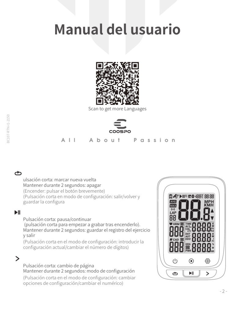 COOSPO BC107 Manual Del Usuario | PDF | Bluetooth | Sistema de ...