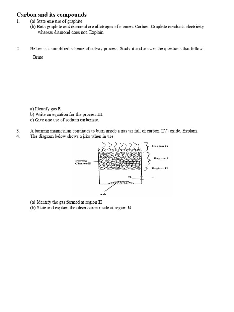 Form 2 Carbon Questions Teacher - Co .Ke | PDF | Chemical Reactions ...
