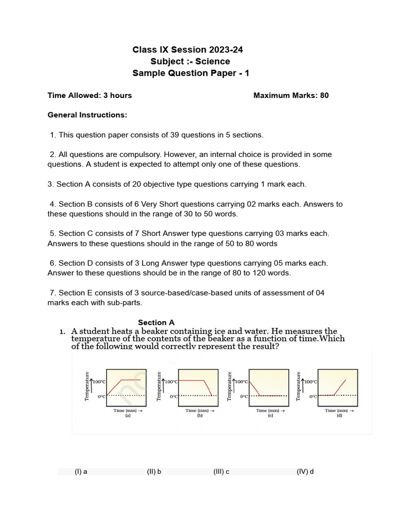Class 9 Science Sample Paper | PDF | Colloid | Mixture