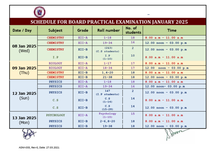 Revised Board Practical Exam Schedule January 2024 | PDF | Vocational ...