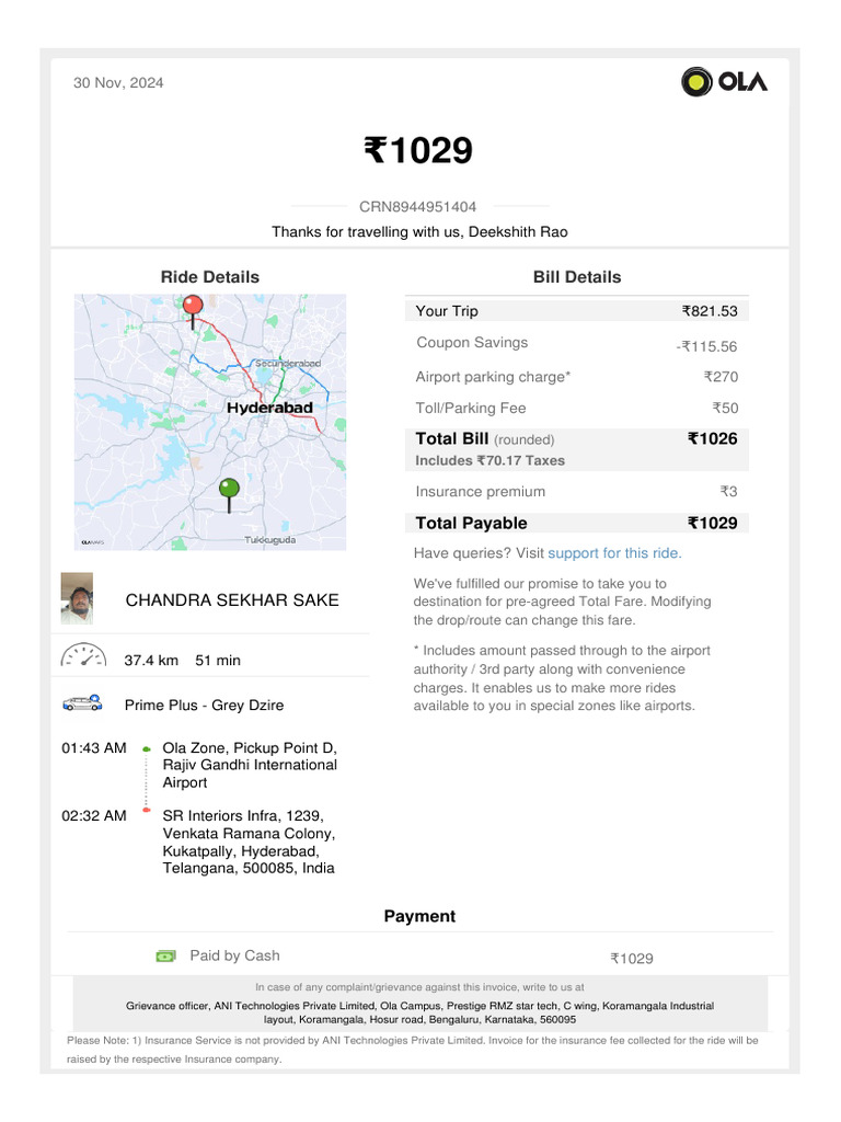 Ola Ride Invoice Summary | PDF | Invoice | Payments