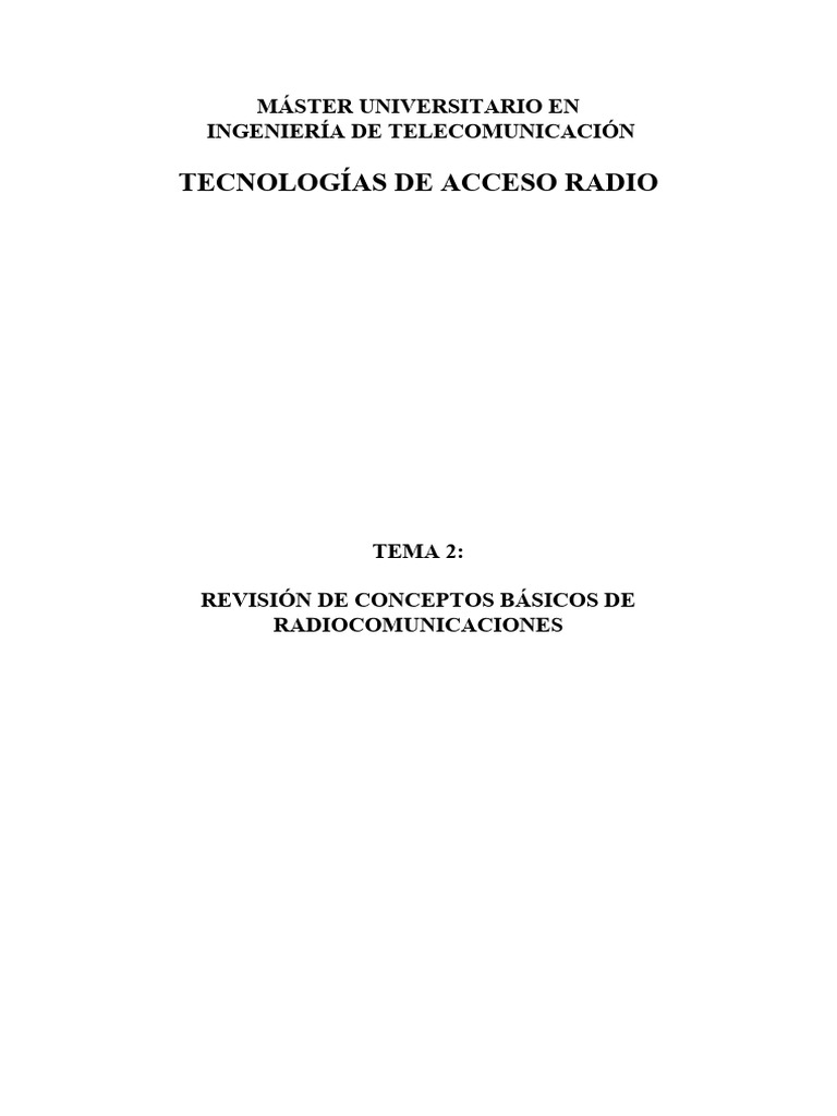 Tema 2 Conceptos Básicos de Radiocomunicaciones Español | PDF | Antena (Radio) | Radio