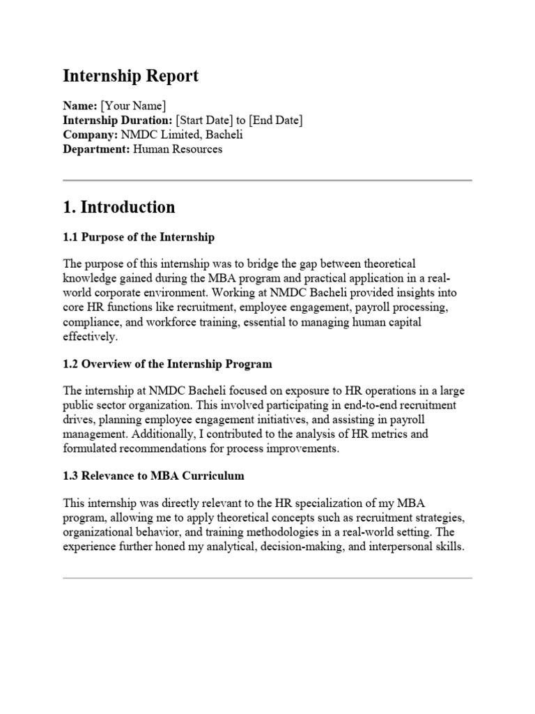 Internship Insights at NMDC Bacheli | PDF | Human Resources | Recruitment