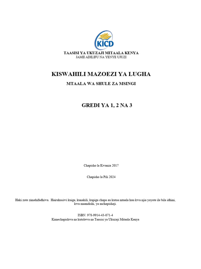Grade 2 Kiswahili Pdf