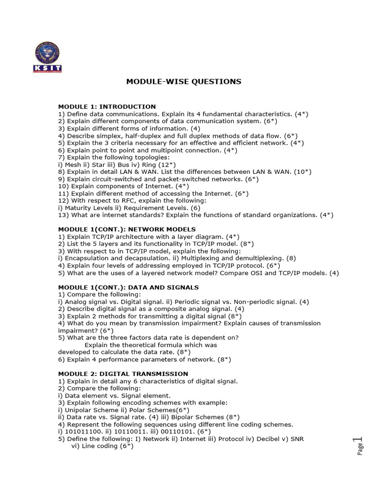 MODULE - Wise Question Papers DC 5th Sem 2022 Scheme | PDF | Computer Network | Error Detection ...