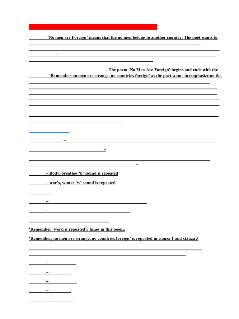 No Men Are Foreign: Poem Analysis | PDF | Poetry