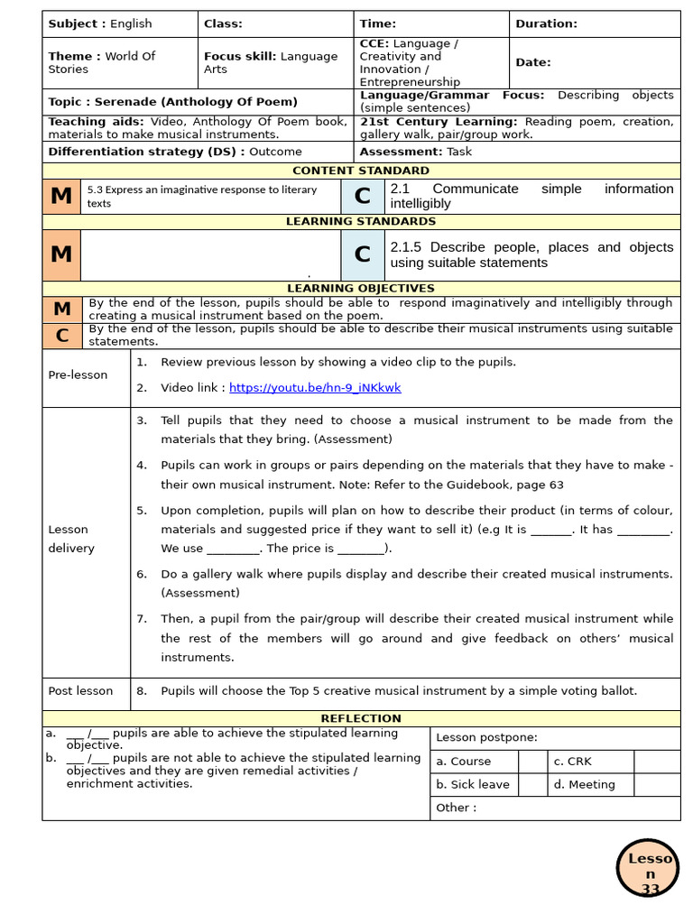 lesson 33 language arts | PDF | Learning | Cognition
