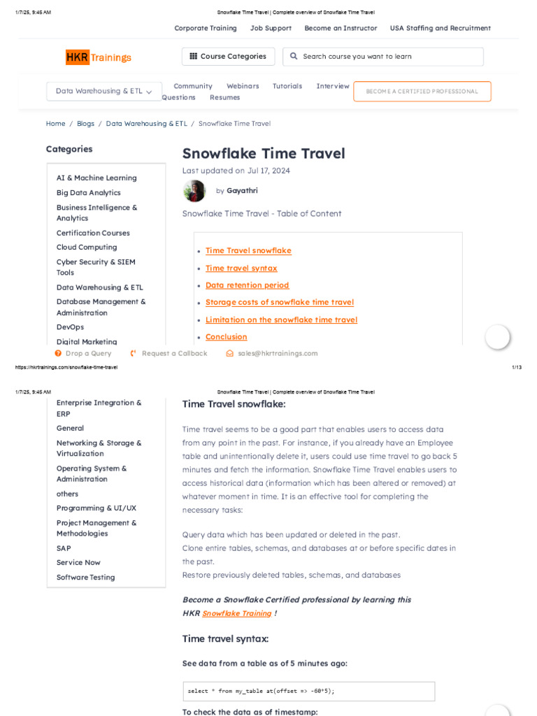 Snowflake Time Travel | PDF | Databases | Table (Database)